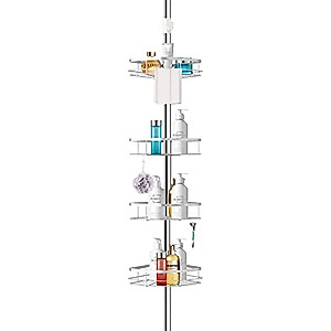 Rosefray Shower Caddy Tension Pole, 304 Stainless Steel Corner Shower Shelf with 4 Big Adjustable Baskets, 6 hooks, Adjustable Height from 3.7 to 9ft