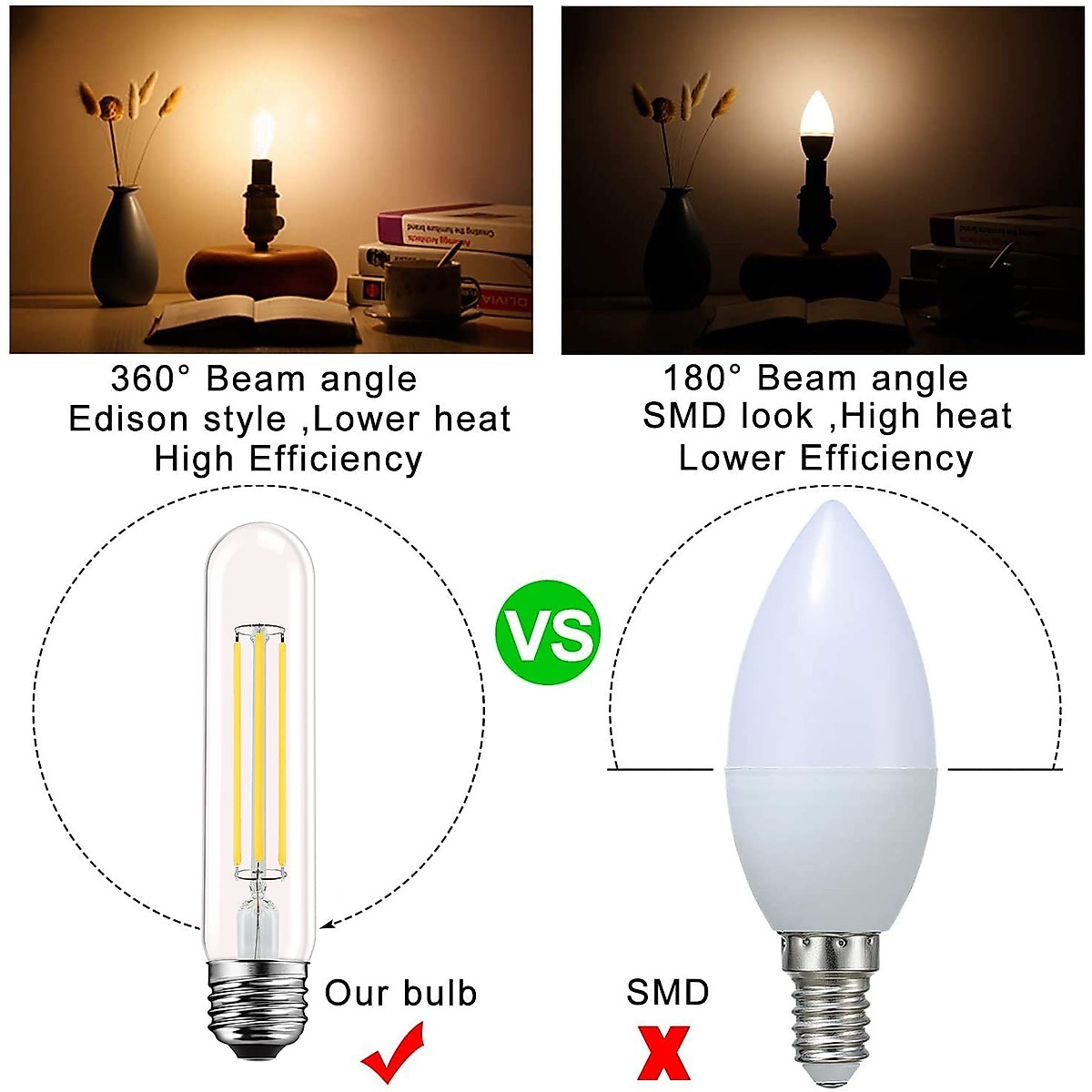 PIFUT T9 LED Bulb, E26 Dimmable LED Bulb, 110v 600Lumens 3000K 60W Equivalent, Clear Glass Tubular Light Bulb, Best Replacement for Incandescent Bulb, Candelabra LED Bulbs, 4 Pack (Warm White)