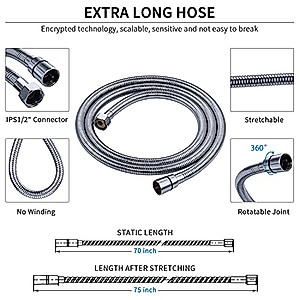 G-Promise Handheld Shower Head High Pressure 6 Spray Settings, Detachable Hand Held Showerhead 4.9" Face with Extra Long Flexible Hose and Metal Adjustable Bracket
