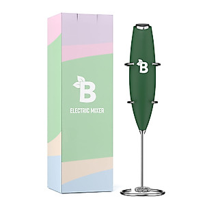 Bloom Nutrition Milk Frother High Powered Hand Mixer, Stainless Steel Electric Matcha Whisk, Handheld Mixer for Coffee, Greens, Protein & More, Battery Operated, Easy to Clean & Includes Whisk Stand