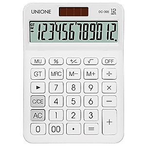 UNIONE Big Size Calculator with a Bright LCD, Dual Power Handheld Desktop. Color. Business, Office, High School 5×7in (WHITE)