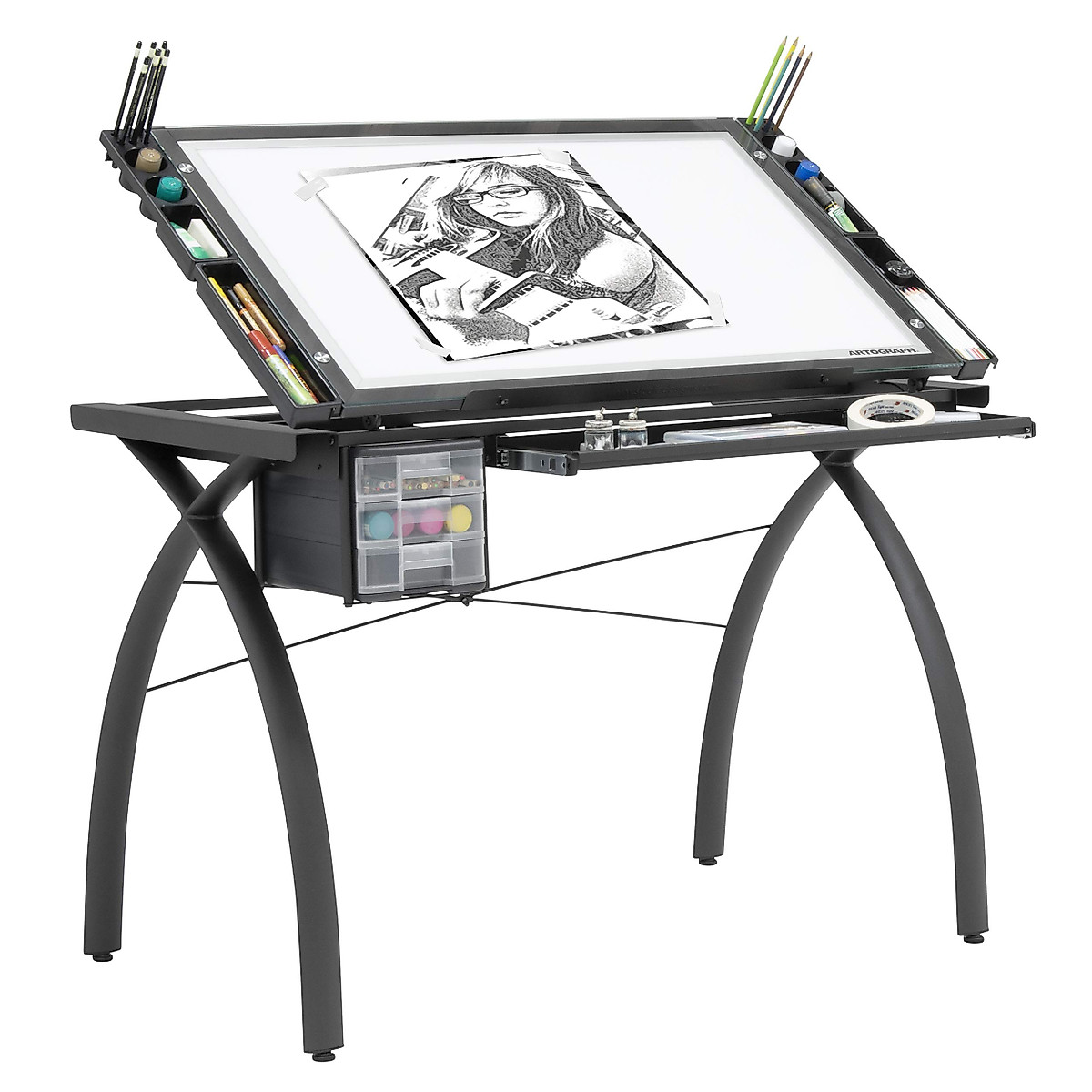 Artograph Futura Light Tracing Table for Artists with Storage and Adjustable, Dimmable Glass Work Top