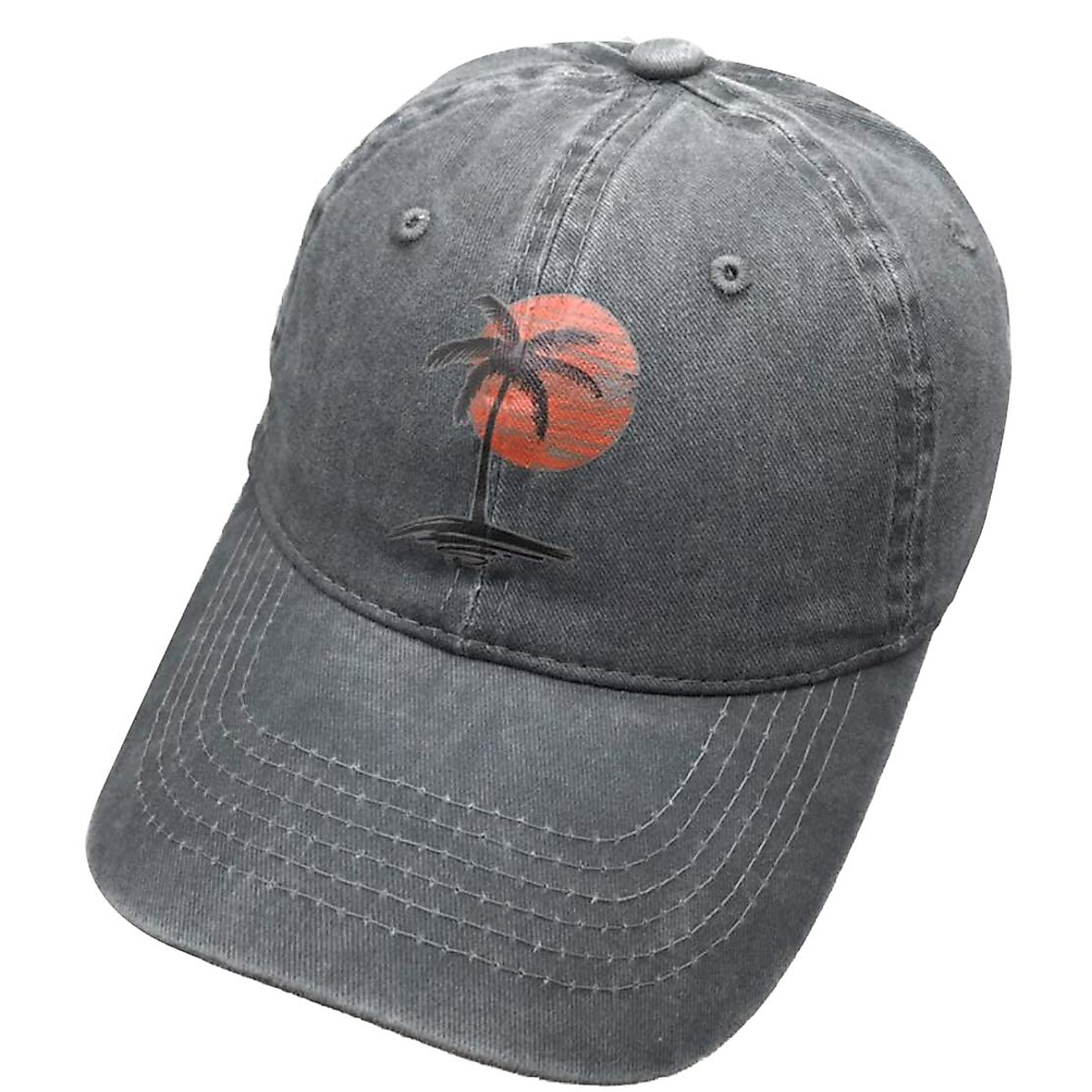 Kamaple Palm Tree Baseball Caps Summer Aloha Beaches Outdoor Adjustable Denim Dad Hat (Palm Tree Sunset Grey, one Size)