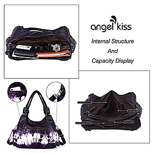 Handbag Hobo Women Handbag Roomy Multiple Pockets Street ladies' Shoulder Bag Fashion PU Tote Satchel Bag for Women (S-AK812-2Z #58PURPLE)