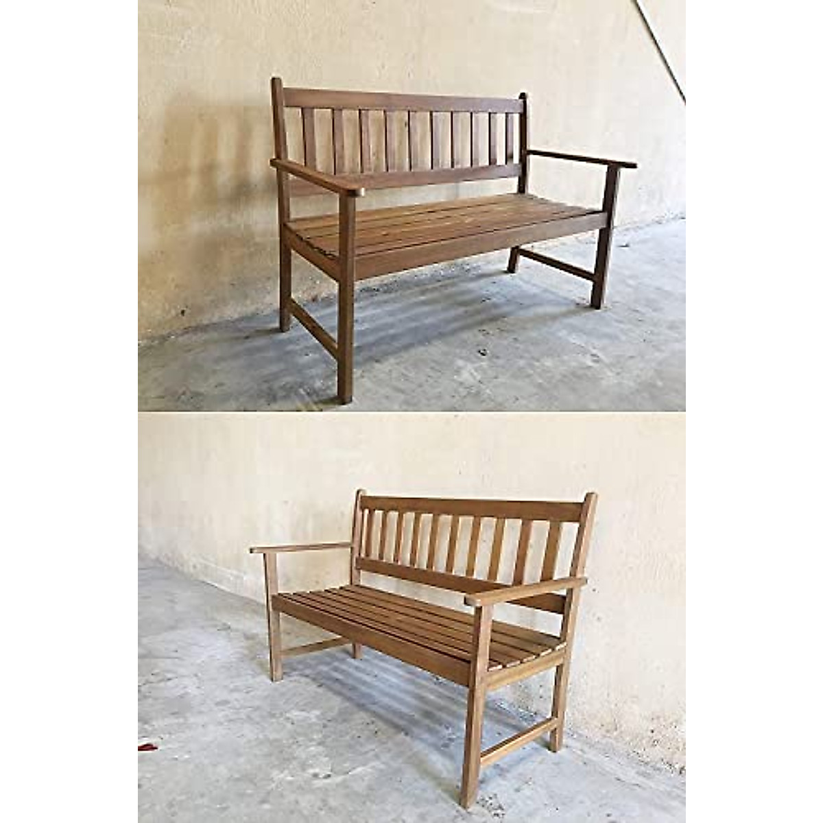 Outdoor Patio Bench Outdoor Patio Bench Wood Garden Bench with Armrests Sturdy Acacia Wood Front Porch Chair 705Lbs Weight Capacity Best Outdoor Wood Bench, Natural Oiled