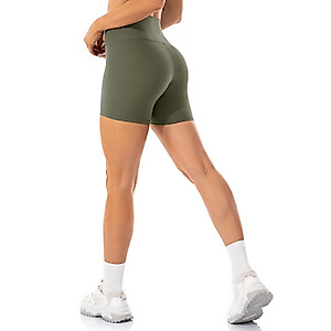 Lavento Women's All Day Soft Biker Shorts 5 Inch - High Waisted Workout Gym Running Yoga Short (Olive Green, 6)