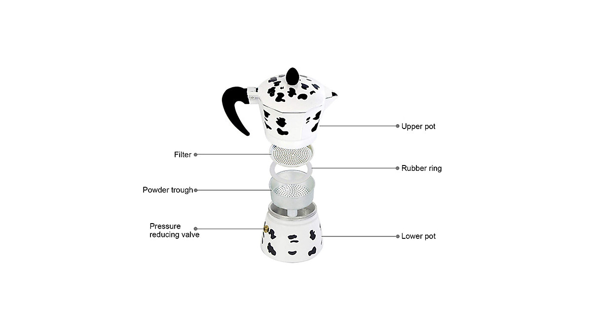 Aluminium Coffee Pot - 3-Cup Milk Cow Color Moka Pot for Home Use