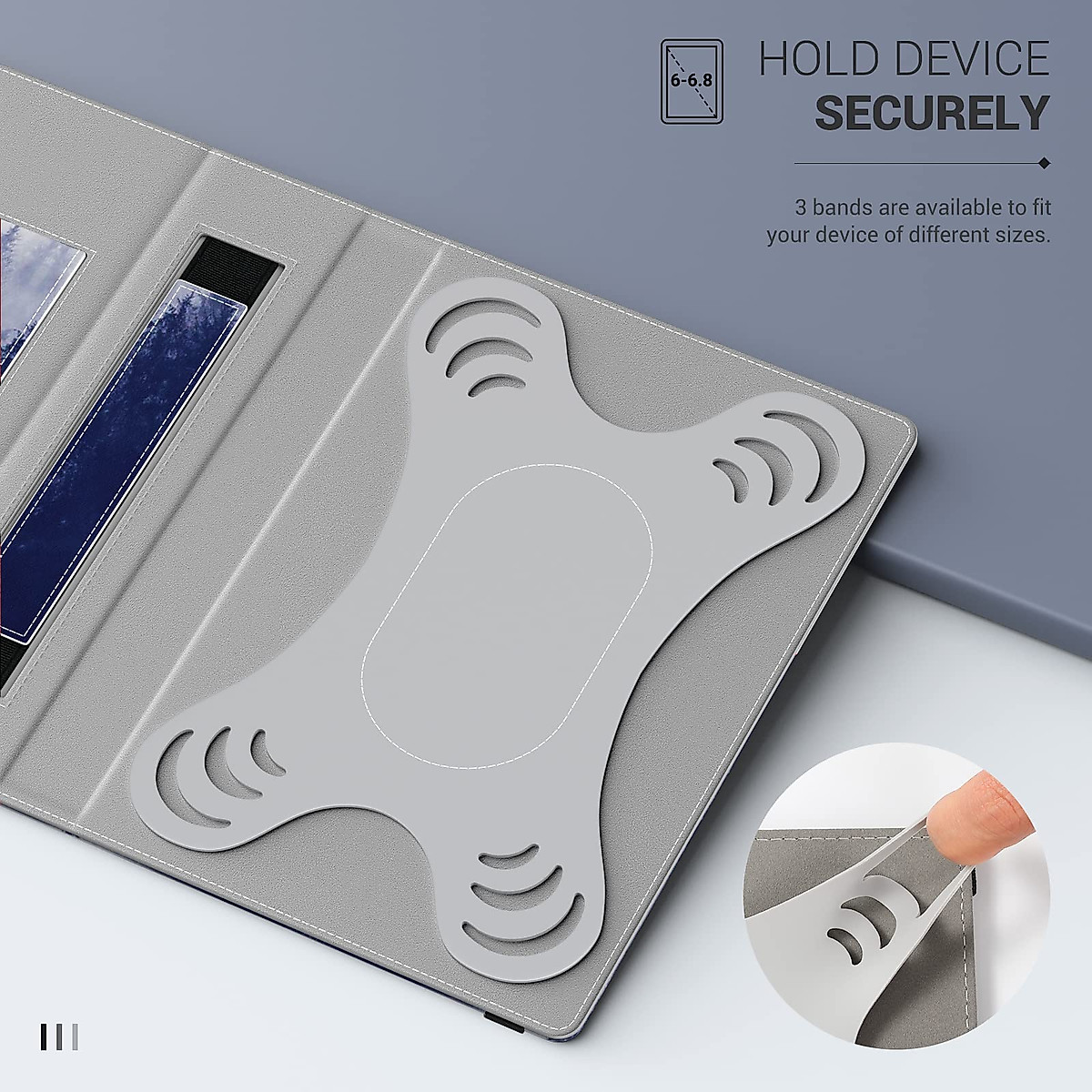 MoKo Universal Case for 6",6.8",7" Kindle eReaders - Kindle/Kobo/Voyaga/Lenovo/Sony Kindle E-Book Reader, Lightweight PU Leather Folio Shell Cover Case, with Hand Strap/Kickstand, Gray Forest