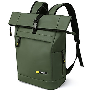 MIER Rolltop Travel Backpack for Men Women Water Resistant Carry on Casual Commuter Back Pack with Multiple Pockets for Work Business Trip, 23L, Green
