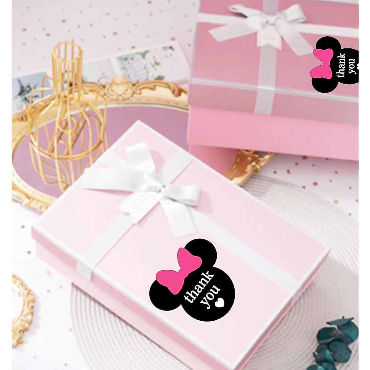 Pop Resin Mickey Minnie a Mouse Thank You Stickers 2.38 x 2 inch Mickey Ears Thank You Labels for Envelope Seals Birthday Baby Shower Party 200 Pack, Pink