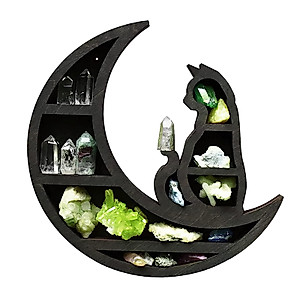 Faddare Wooden Moon Shelf, 1 Shelf, Rustic, Accent Shelf, Decorative Shelf, Black, 11.8x11.8x3cm, for Living Room, Dining Room, Bed Room, Jewelry, Crystals, Essential Oil