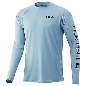 HUK Men's Standard VC Pursuit Long Sleeve Sun Protecting Shirt, Bone Fish-Ice Blue, Medium
