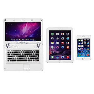 27 Pieces Dollhouse Mini Laptop Tablet and Smart Phone Newspaper Book Miniatures Hamburger Cake Coffee Juice Trolley case DIY Play Game Party Toys Accessories (White Set)