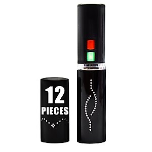 Wholesale (12 Pc) Flashlight Lipstick Stun Gun Women Self Defense Bright Led Flashlight - Rechargeable Battery (Black X12)