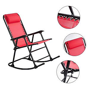 UYSB Folding Rocking Chair Rocker Outdoor Patio Headrest Red Chair Rocking Chair Rocker Chair Rocker Camp Chair Rocker Recliner Rocking Camp Chair Rocking Chairs Outdoor Rocking Chair