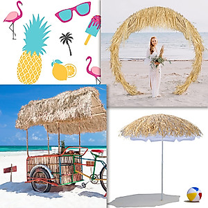 1 Pack Natural Raffia Table Skirt Luau Hawaiian Skirt Table Grass Beach Fringe Decoration for Tropical Birthday Party Tiki Bar, Chair Skirt, Deck Skirt, Luau Tropical Hawaiian Party (108 x 30 Inch)