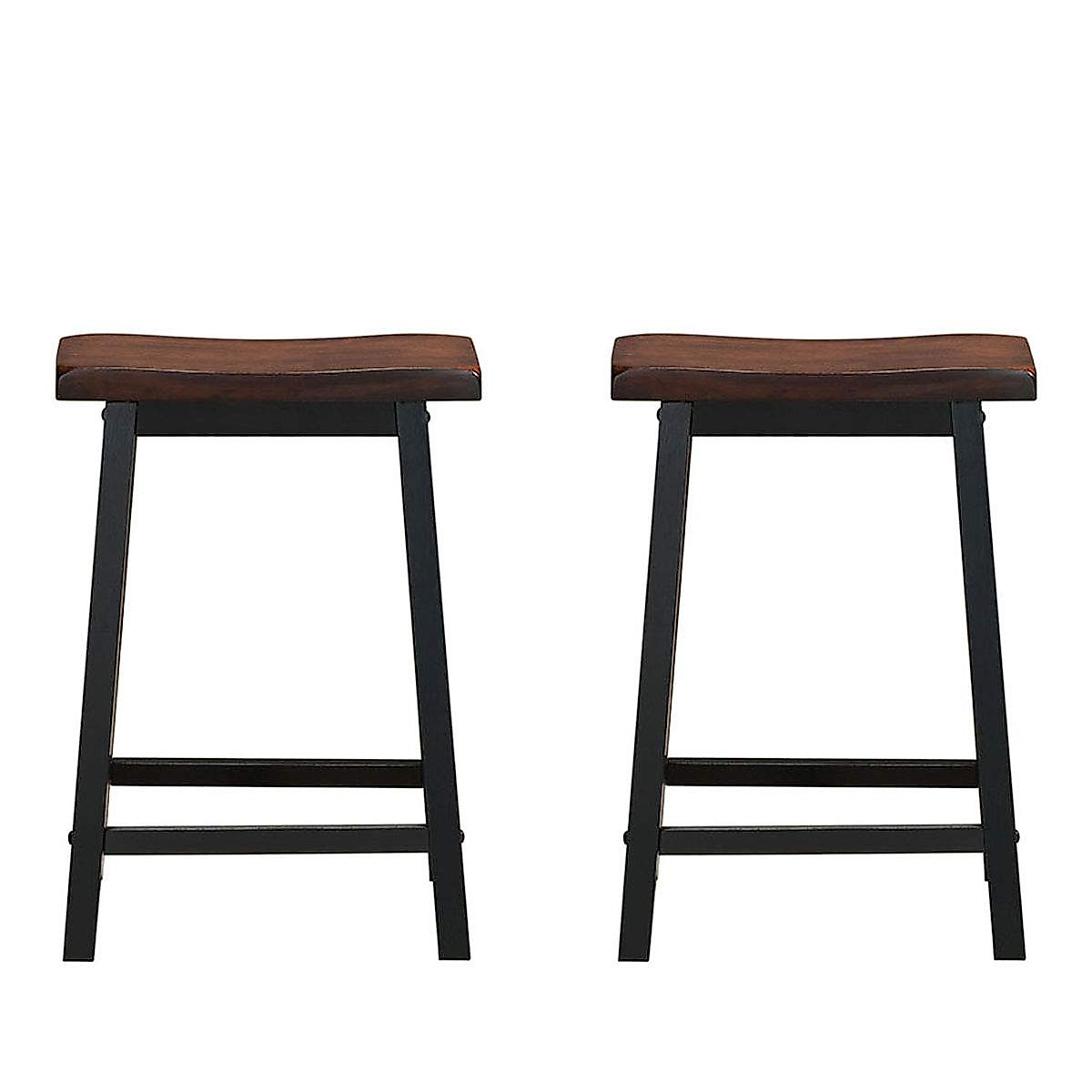 COSTWAY Saddle Seat Stools, Wood Vintage Counter Height Chairs, Modern Backless Design Indoor Furniture for Kitchen Dining Pub and Bistro, Set of 2 (24" H Brown)
