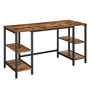 VASAGLE Computer Desk, 54 Inch Writing Desk with 4 Shelves for Home Office, Industrial Style PC Laptop Table, Spacious Storage, Rustic Brown and Black ULWD54X