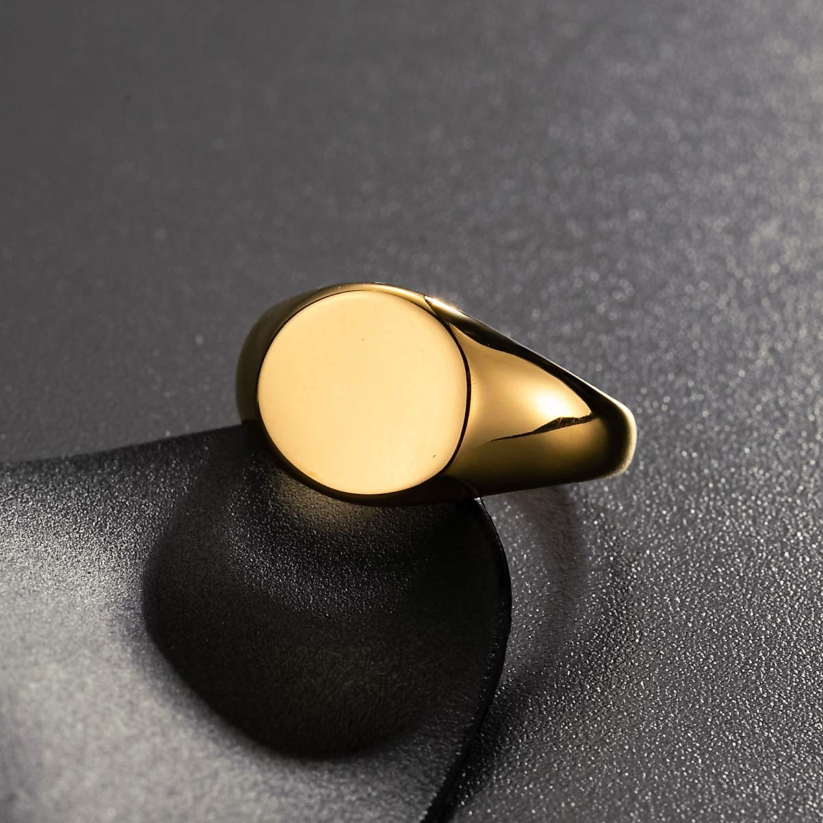 Valily Gold Signet Ring For Women Size 5 Stainless Steel Polished Round Rings For Engraving Customized Ring