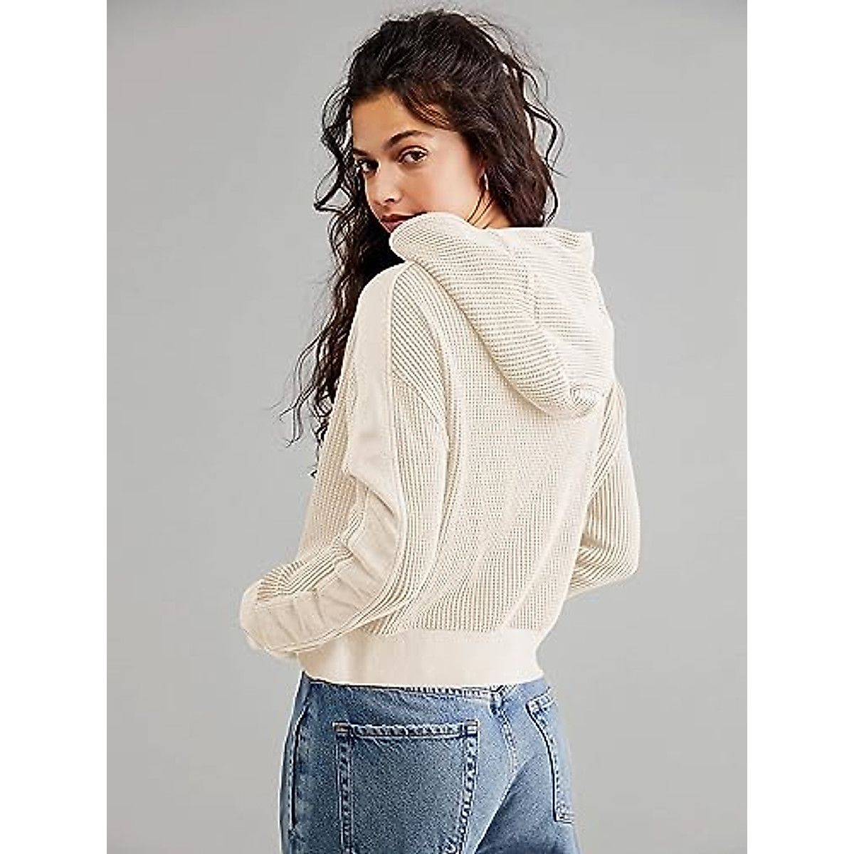 Azuki Stay Fashionable And Comfortable White SweatshirtWwomen Zip-Up In Waffle Grid Fabric-Size XL