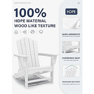 KINGYES HDPE Adirondack Chair, Classic All-Weather Outdoor Patio Adirondack Chair, White