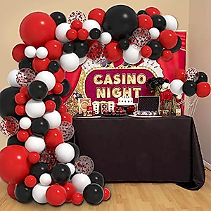 Janinus Red And Black Balloons Arch Kit 18inch 12inch 5inch Red Black And White Balloons Garland Black And Red Party Decorations For BBQ Baby Shower Halloween Graduation Casino Car Theme Party