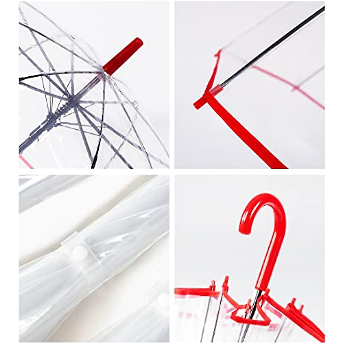 ThreeH Transparent Umbrella Lightwight Windproof Clear Bubble Dome with Easy Grip Handle for Women Kids Stick Rain Umbrella,Red