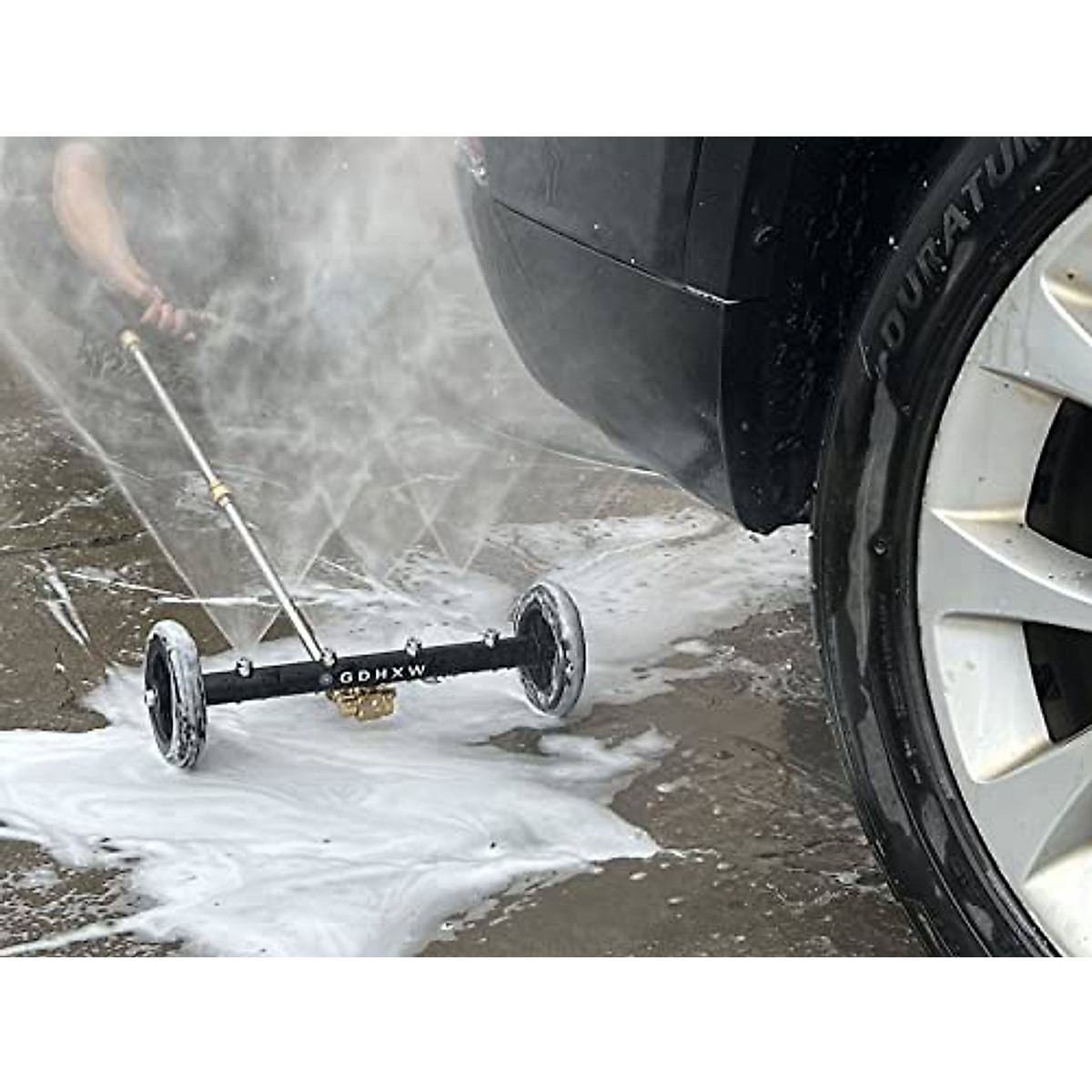 GDHXW Multipurpose Undercarriage Cleaner Surface Cleaner for Pressure Washer 4000 PSI 16 Inch Underbody Car Wash Water Broom with 3 Pieces Extension Wand 5 High Pressure Nozzle