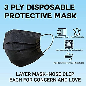 Disposable Face Mask Black 3-Ply - 50 Pcs, (TWR-BLK-50MSK)