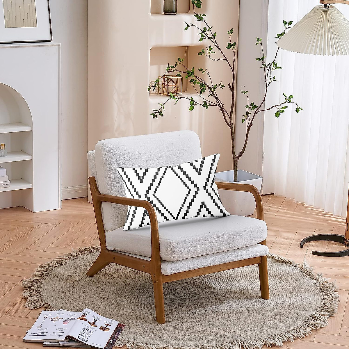 Yaofavo Set of 2 Black Lumbar Pillow Covers Boho Aztec Polyester Blend Decorative Throw Pillow Covers for Sofa Couch Bed Decor, 2 Pack of Pillowcase Only(12x20 Inches, Boho White More)