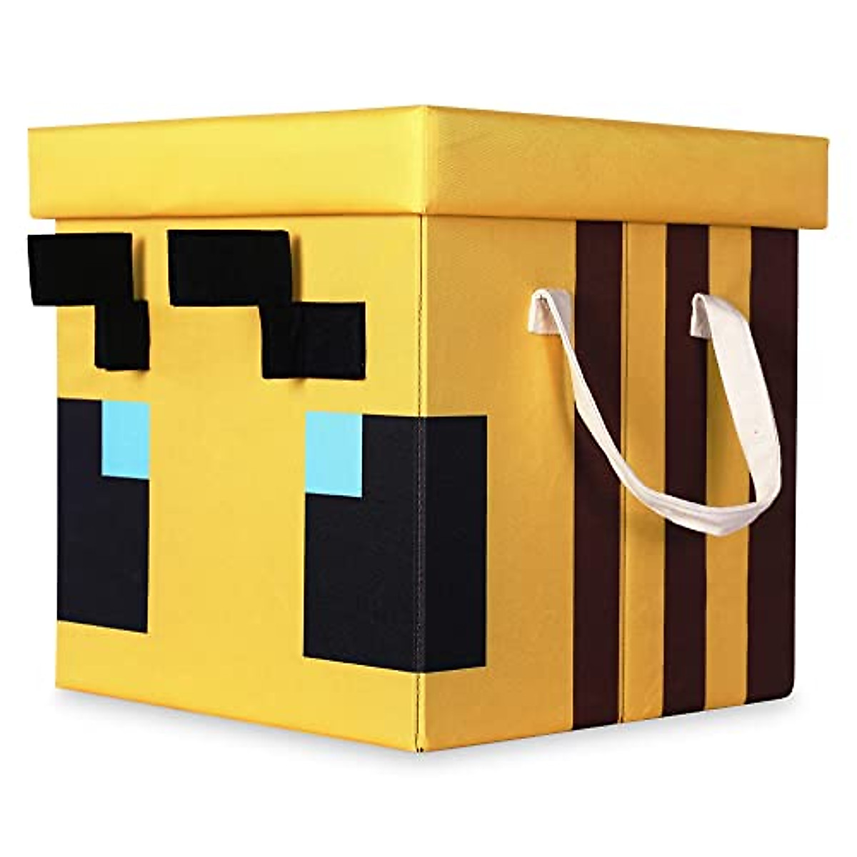 Minecraft Bee 15-Inch Storage Bin Chest With Lid | Foldable Fabric Basket Container, Cube Organizer With Handles, Cubby Closet Organizer | Video Game Gifts And Collectibles