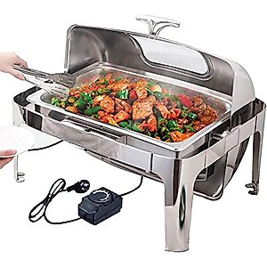 Food Warmers Electric for Parties Buffets, 9L/13L Stainless Steel Chafing Dishes Serving Food Warmer, Commercial Buffet Servers and Warmers with Visible Lid 400W (1/3 Size Pan 13L)