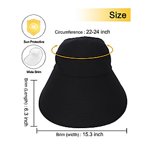 Rulala Fancy Sun Hats for Womens Wide Brim Visor UV Protection Hat for Beach Summer Packable Hat(Black)