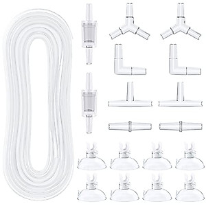 Pawfly 25 Feet Airline Tubing Standard Aquarium Air Pump Accessories with Check Valves, Suction Cups and Connectors