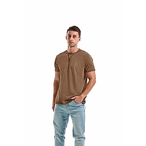 KLIEGOU Men's T-Shirts - Elasticity Cotton Crew Neck Tees 2166 Khaki XXXL