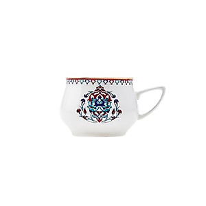 KARACA Nakkas Espresso Cup and Saucer Set for 6 People, 90 ml 3 oz Turkish Coffee Cups with Saucers, 12 Pieces, Mocha & Cappuccino Cups Made of Porcelain, Traditional Turkish Pattern, Dishwasher Safe