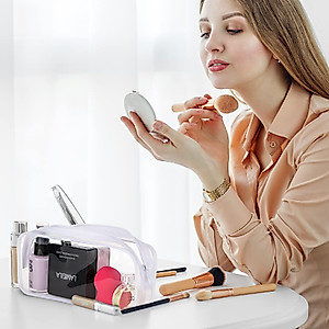 Cindeer 12 Pcs Clear PVC Pencil Bags with Zipper Pencil Pouch Clear Pencil Box Travel Toiletries Bag Makeup Bags Large Capacity Pencil Bag for Office Stationery Travel Storage (White)