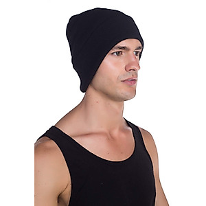 CUFFED PLAIN SKULL BEANIE HAT / CAP | Winter Unisex Knit Hat Toboggan For Men & Women | Unique & Timeless Clothing Accessories By Top Leve, Black