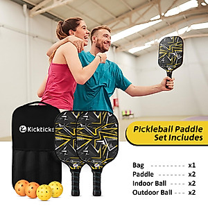 Kickticks 2024 Pickleball Paddles Set - USAPA Approved Carbon Fiber, Graphite Surface, Comfort Grip - Lightweight, Balls & Bag - Ideal for Beginners