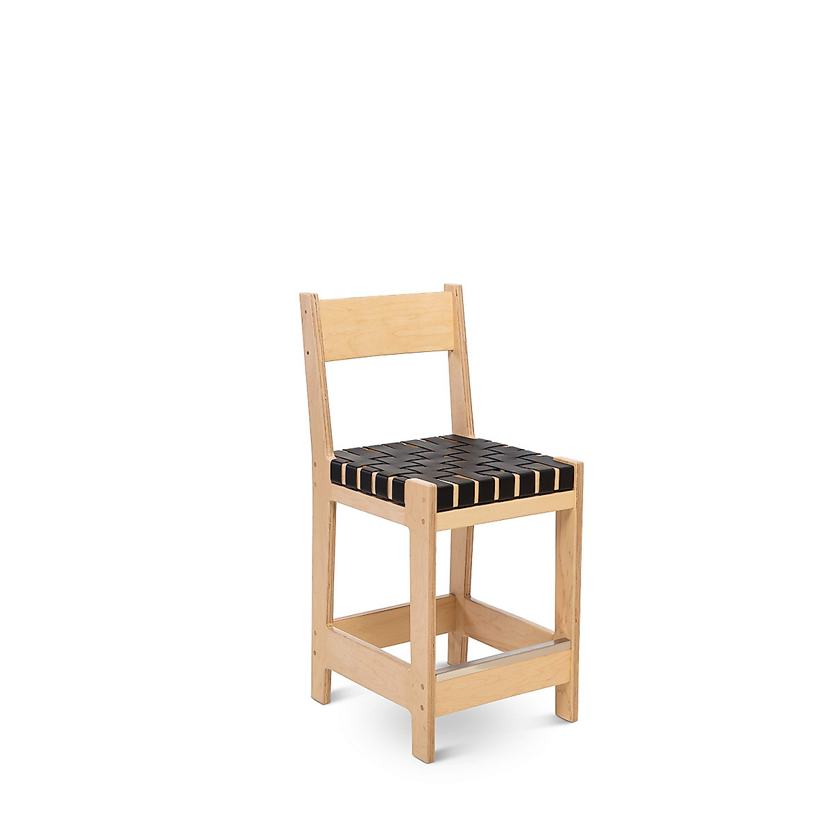 Handcrafted Counter Stool with Woven Leather Seat