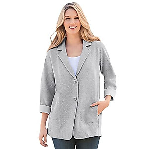 Woman Within Women's Plus Size Knit Blazer - 26/28, Heather Grey Gray