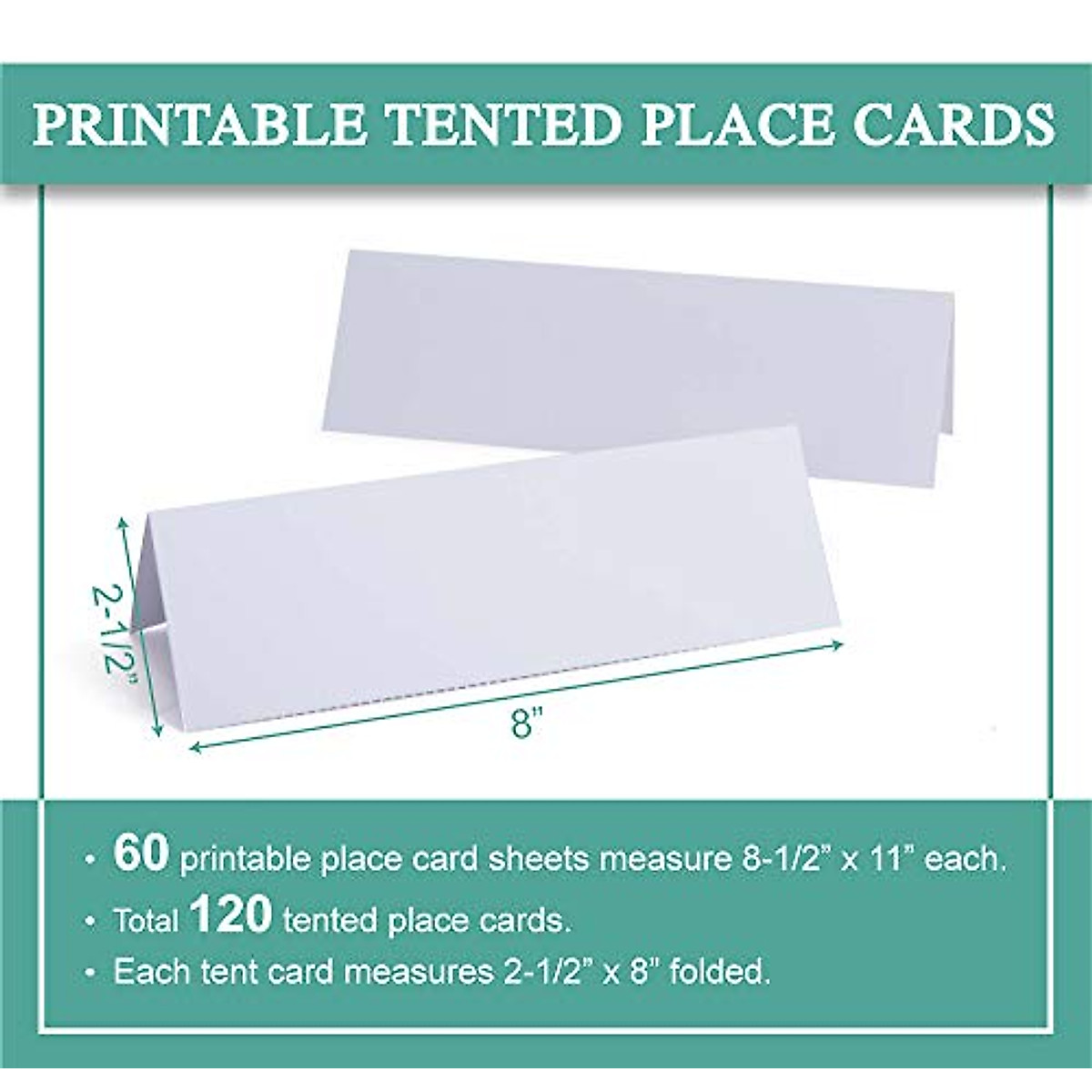 KARRES (QTY 120) 2.5 x 8 Inches Blank Table Place Tent Cards for Weddings Banquets Events Table Seating Food Labels