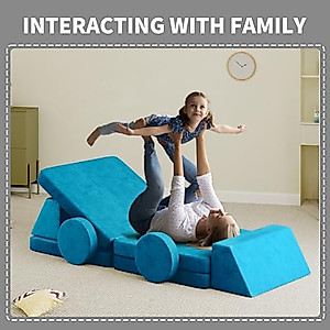 linor Modular Kids Play Couch 10Pcs, 65.4" Kids Couch for Playroom Bedroom, Multifunctional Modular Toddler Couch, Over 10 Combinations Creative Sofa for Imaginative Kids (Navy)