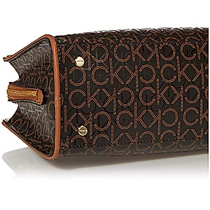 Calvin Klein Margot Textured Logo Satchel, Brown/Khaki/Caramel Embossed