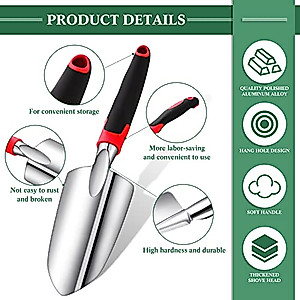 Gardening Shovel Set, Garden Hand Shovel Garden Trowel Transplant Trowel Aluminum Alloy Planting Tools with Rubber Handle for Gardening, Cultivating, Gardening, Planting Supplies (Red)