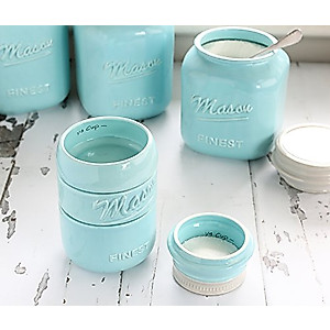 Sparrow Decor Mason Jar Measuring Cups Set - Set of 4 Ceramic Measuring Cups (1/4, 1/3, 1/2, 1 Cup) in Rustic, Antique, Farmhouse Design Perfect for Your Kitchen (Blue)