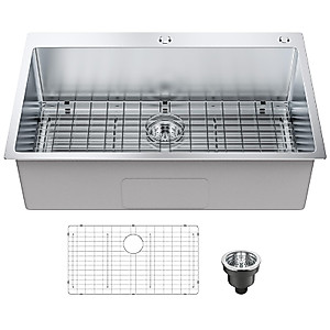 VEVOR Kitchen Sink, 304 Stainless Steel Drop-In Sinks, Top Mount Single Bowl Basin with Accessories, Household Dishwasher Sinks for Workstation, RV, Prep Kitchen, and Bar Sink, 33 inch