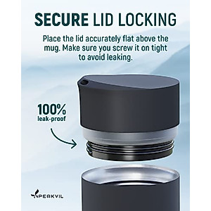 Peakvil 12 oz Insulated Thermos Travel Coffee Mug with Push Button Lid - Leakproof Reusable 304 Stainless Steel Tumbler Cup for Keep Hot/Ice, Coffee, Tea, Water