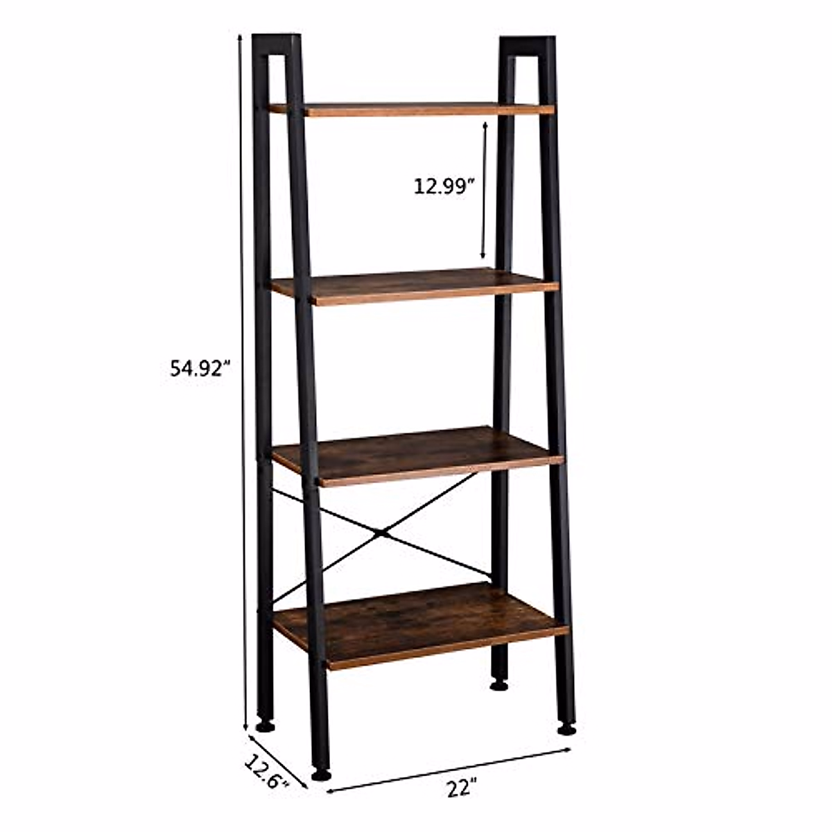 Vasitelan Ladder Shelf Bookshelf, Storage Rack, Bookcase with Steel Frame, for Living Room, Home Office, Kitchen, Bedroom (4 Tiers)
