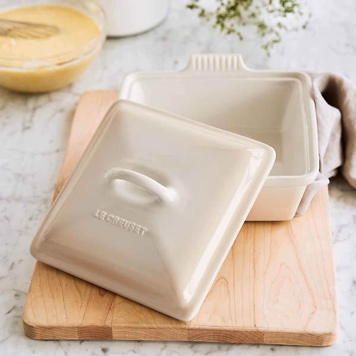Le Creuset Stoneware Heritage Covered Square Casserole, 9-Inch, Sea Salt